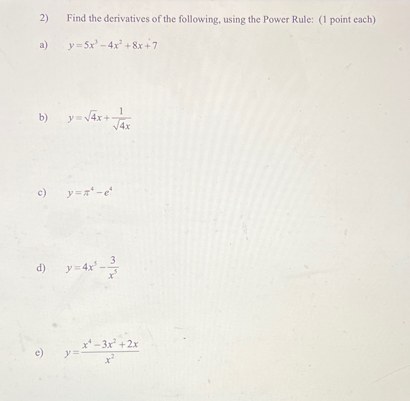 Solved Find the derivatives of the following, using the | Chegg.com