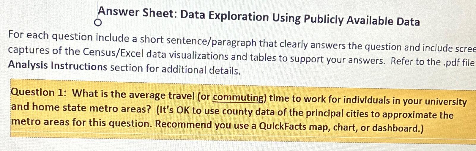 Solved Answer Sheet: Data Exploration Using Publicly | Chegg.com
