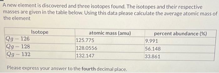 Solved A new element is discovered and three isotopes found. | Chegg.com
