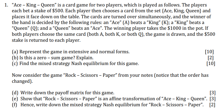 Solved "Ace - ﻿King - ﻿Queen" is a card game for two | Chegg.com