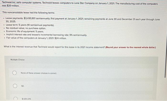 Solved Technoid Inc. sells computer systems. Technoid leases | Chegg.com