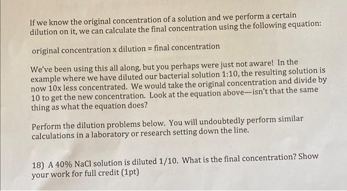 Solved If we know the original concentration of a solution | Chegg.com