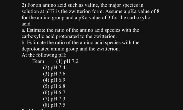 Solved 2) For an amino acid such as valine, the major | Chegg.com