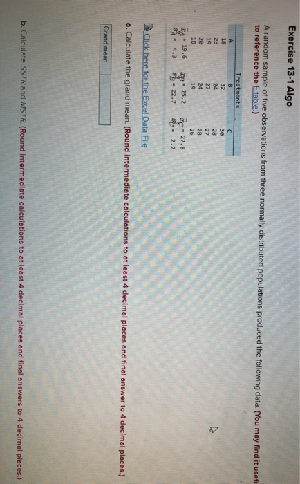 Solved Exercise 13-1 Algo A random sample of five | Chegg.com