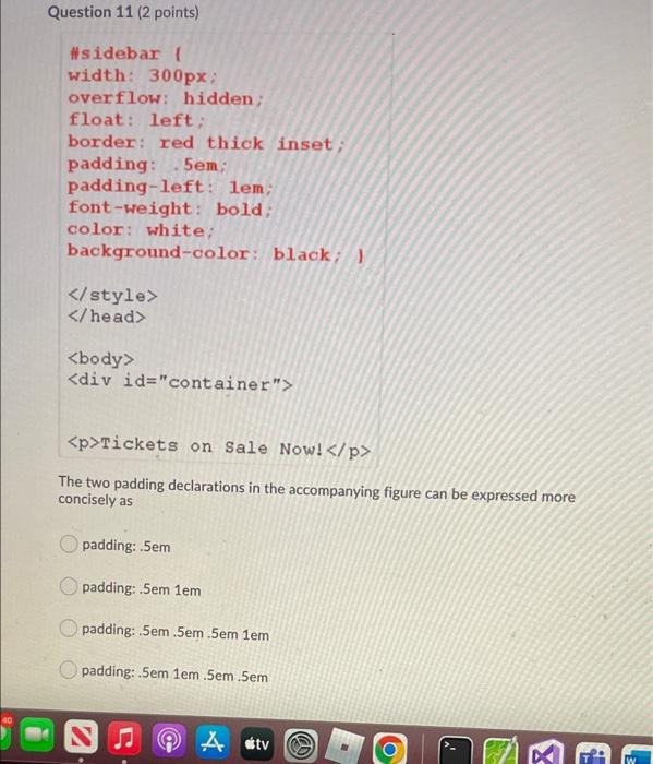 Solved Question 11 (2 points) #sidebar width: 300px: | Chegg.com