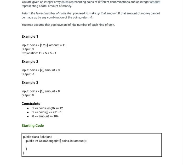 Solved You are given an integer array coins representing | Chegg.com