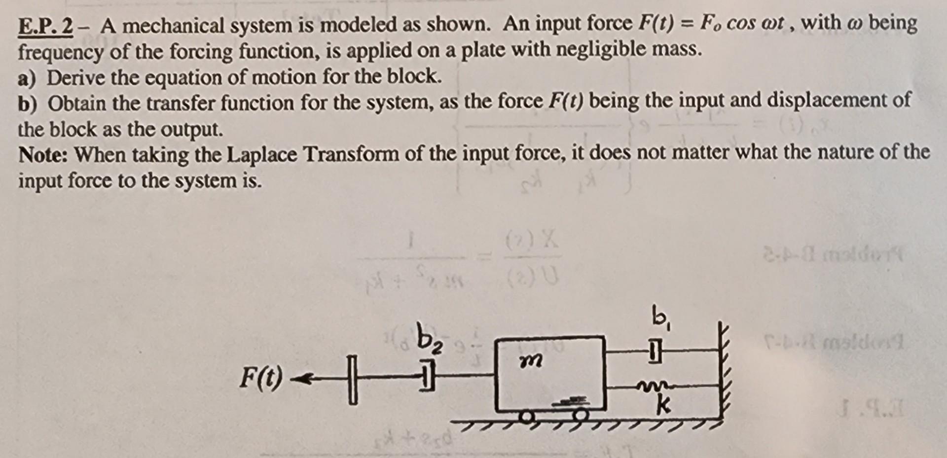 Solved E.P.2 - A mechanical system is modeled as shown. An | Chegg.com
