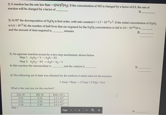 Solved 1) A reaction has the rate law Rate = k[NO]2[H2). If | Chegg.com