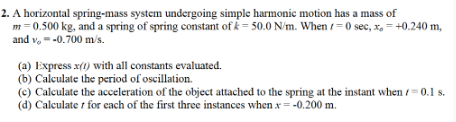 Solved A horizontal spring-mass system undergoing simple | Chegg.com