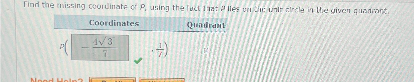 Solved Find the missing coordinate of P, ﻿using the fact | Chegg.com