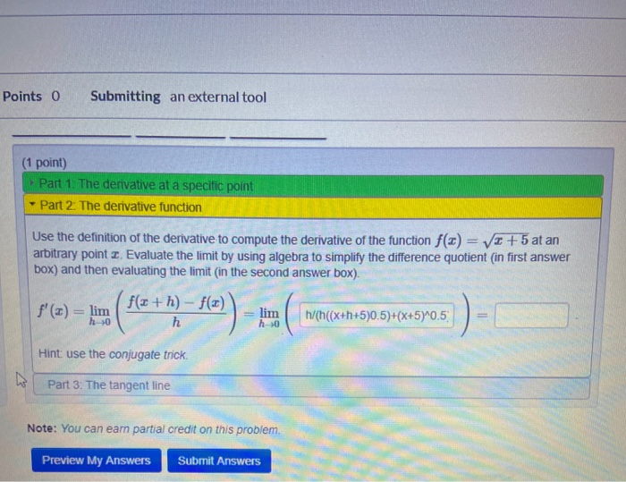 Solved Points 0 Submitting an external tool (1 point) Part | Chegg.com