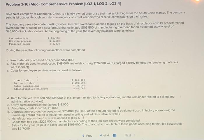 Solved Problem 3-16 (Algo) Comprehensive Problem [LO3-1, | Chegg.com