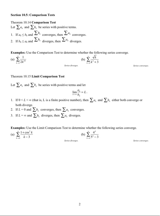 Solved Section 10.5: Comparison Tests Theorem 10.14 | Chegg.com
