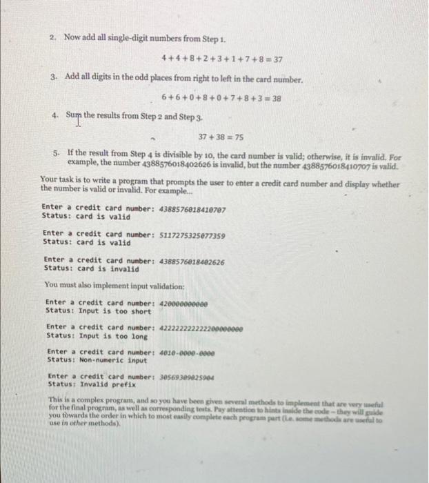 Solved Problem a (PA2a.java) Credit card numbers adhere to | Chegg.com