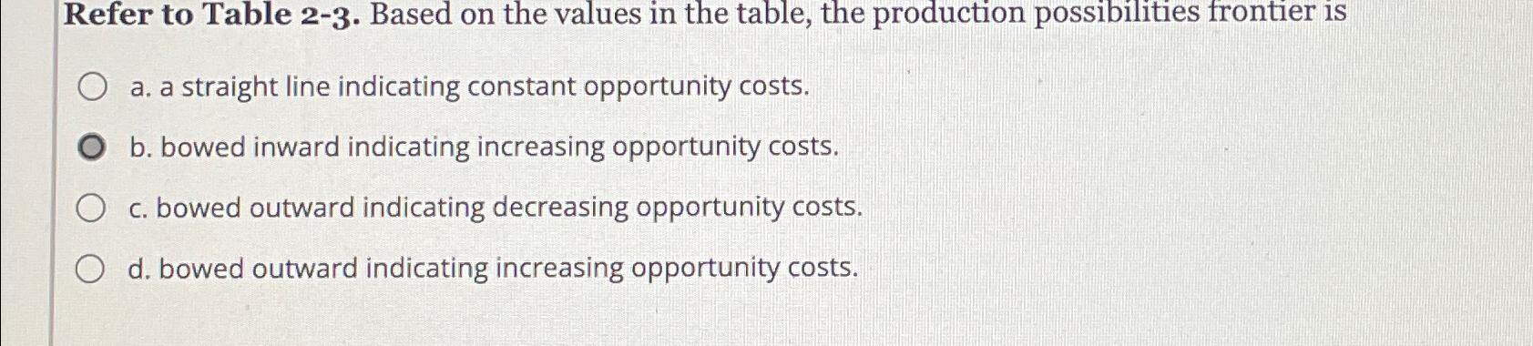 Solved Refer to Table 2-3. ﻿Based on the values in the | Chegg.com