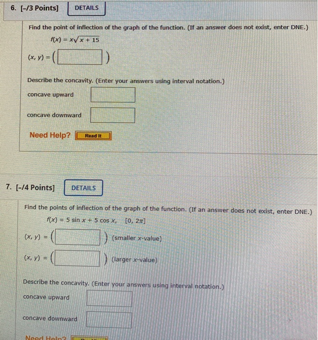 Solved 6. [-/3 Points] DETAILS Find the point of inflection | Chegg.com