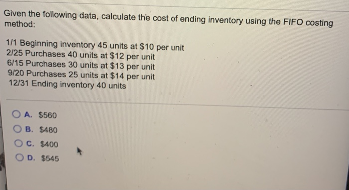 Solved Given the following data, calculate the cost of | Chegg.com