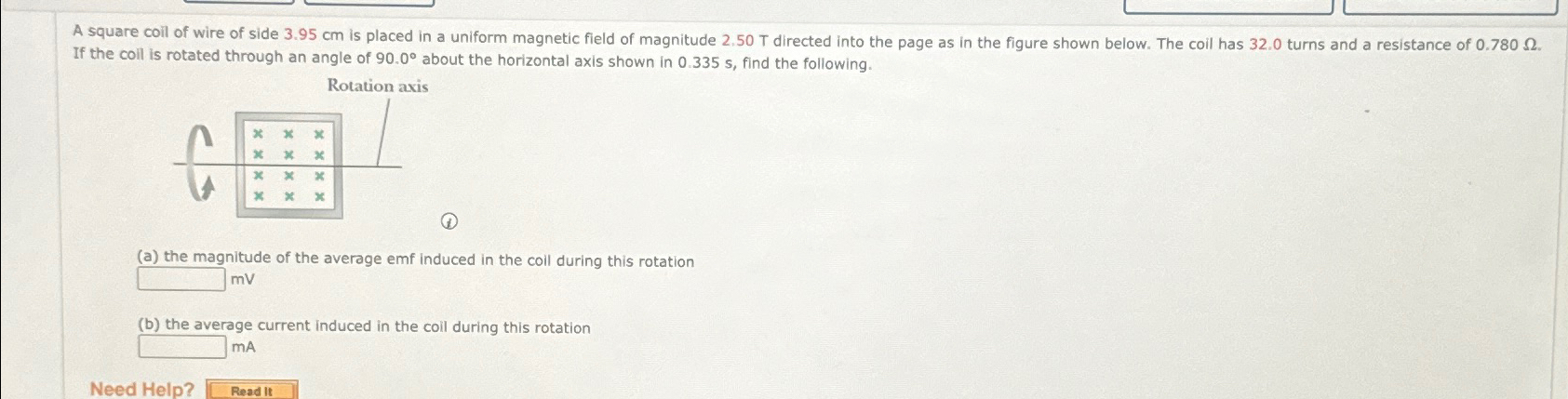 Solved If the coil is rotated through an angle of 90.0° | Chegg.com
