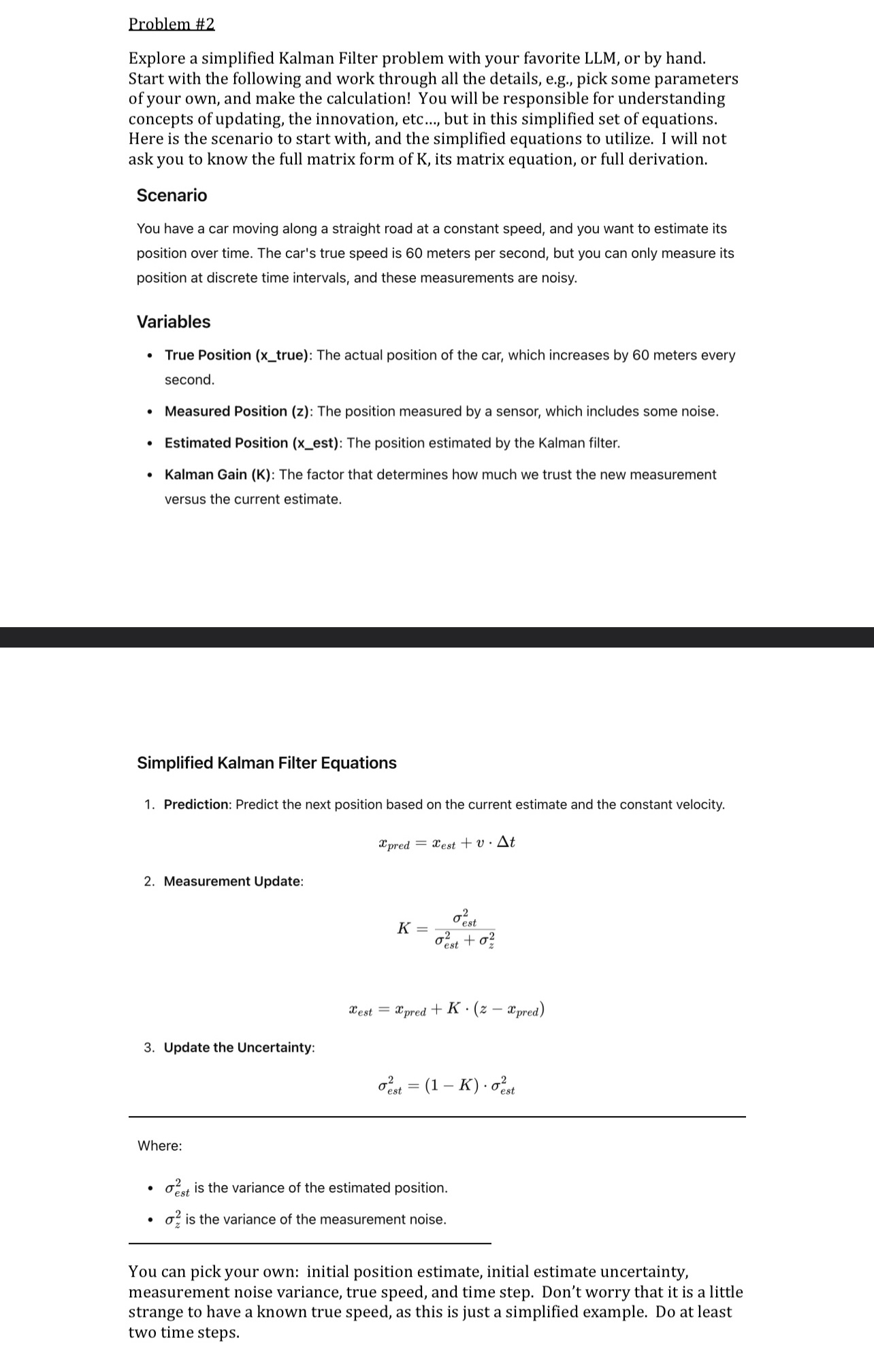 Solved Problem#2Explore a simplified Kalman Filter problem | Chegg.com