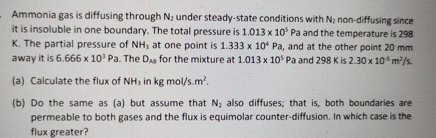 Solved - Ammonia gas is diffusing through N2 under | Chegg.com