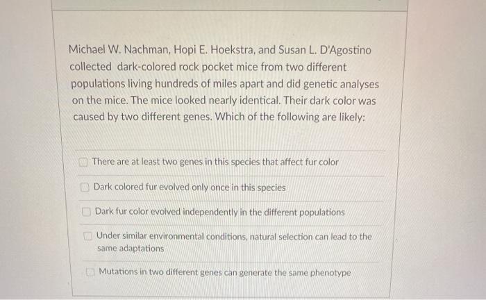 Solved Michael W. Nachman, Hopi E. Hoekstra, and Susan L. | Chegg.com