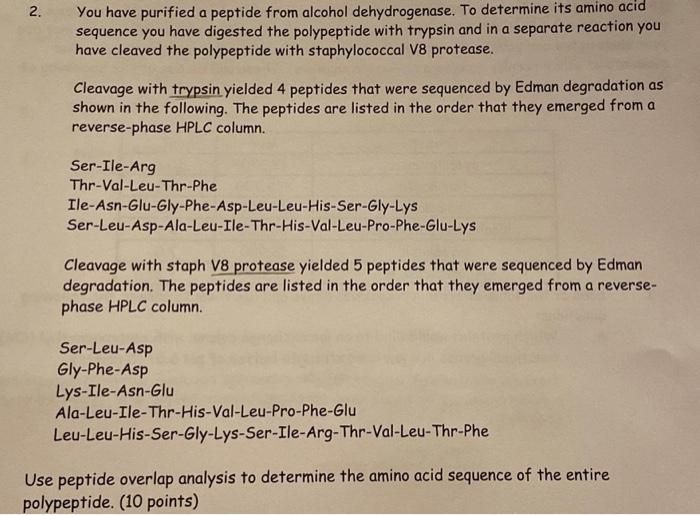 Solved You Have Purified A Peptide From Alcohol