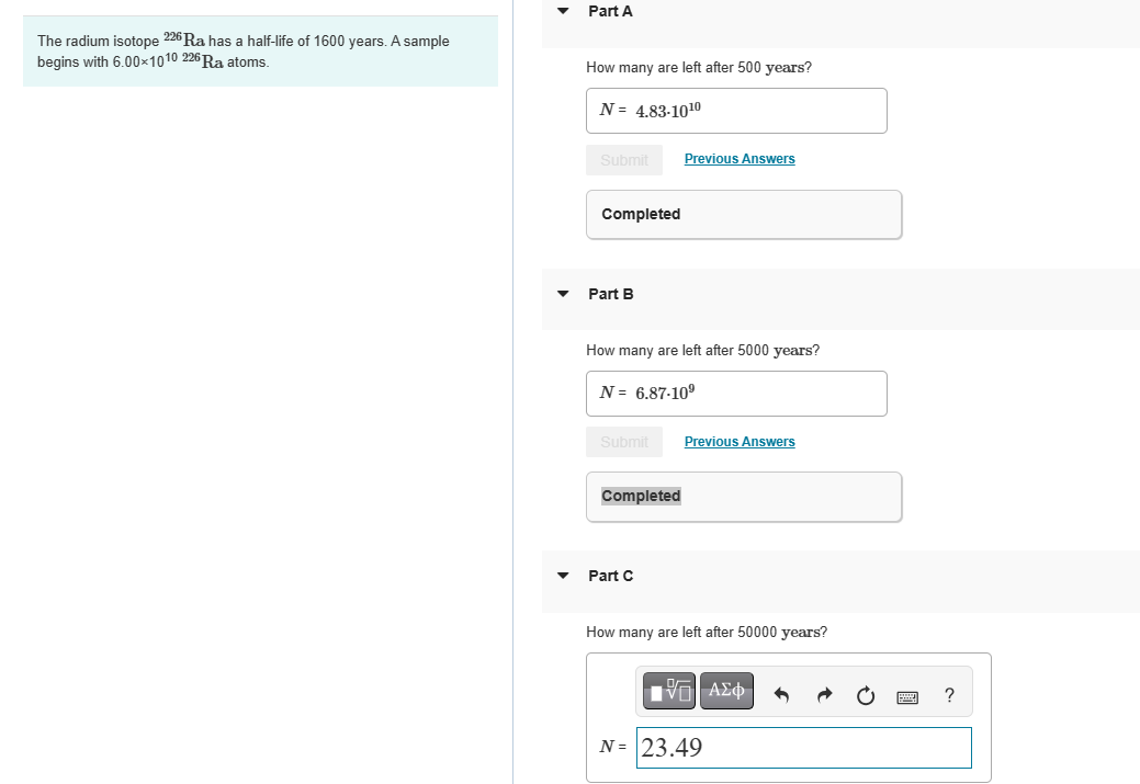 Solved The radium isotope ?226Ra ﻿has a half-life of 1600 | Chegg.com
