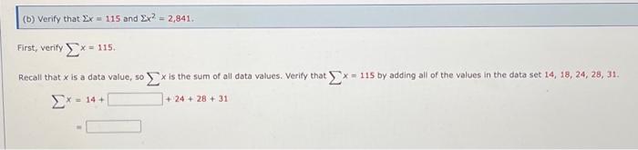 Solved (b) Verify that Ex = 115 and Ex2 = 2,841. First, | Chegg.com