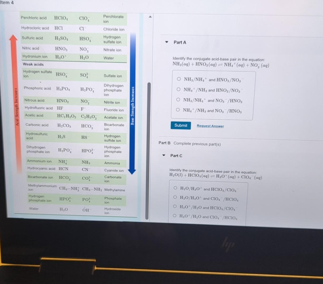 Solved Using the table given below, identify the conjugate | Chegg.com