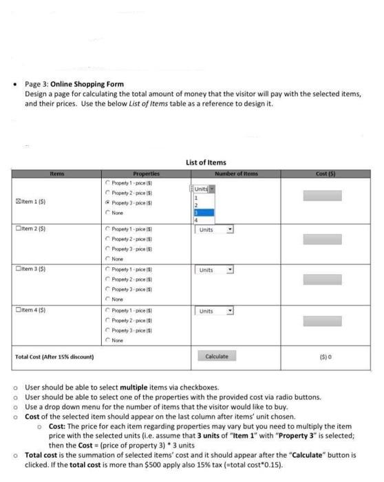 Solved Page 3: Online Shopping Form Design a page for | Chegg.com