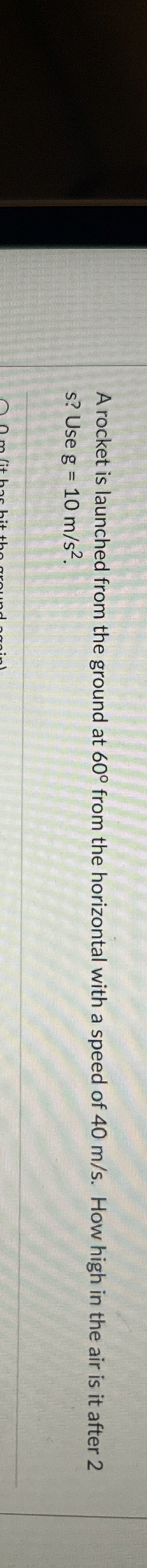 Solved A rocket is launched from the ground at 60° ﻿from the | Chegg.com