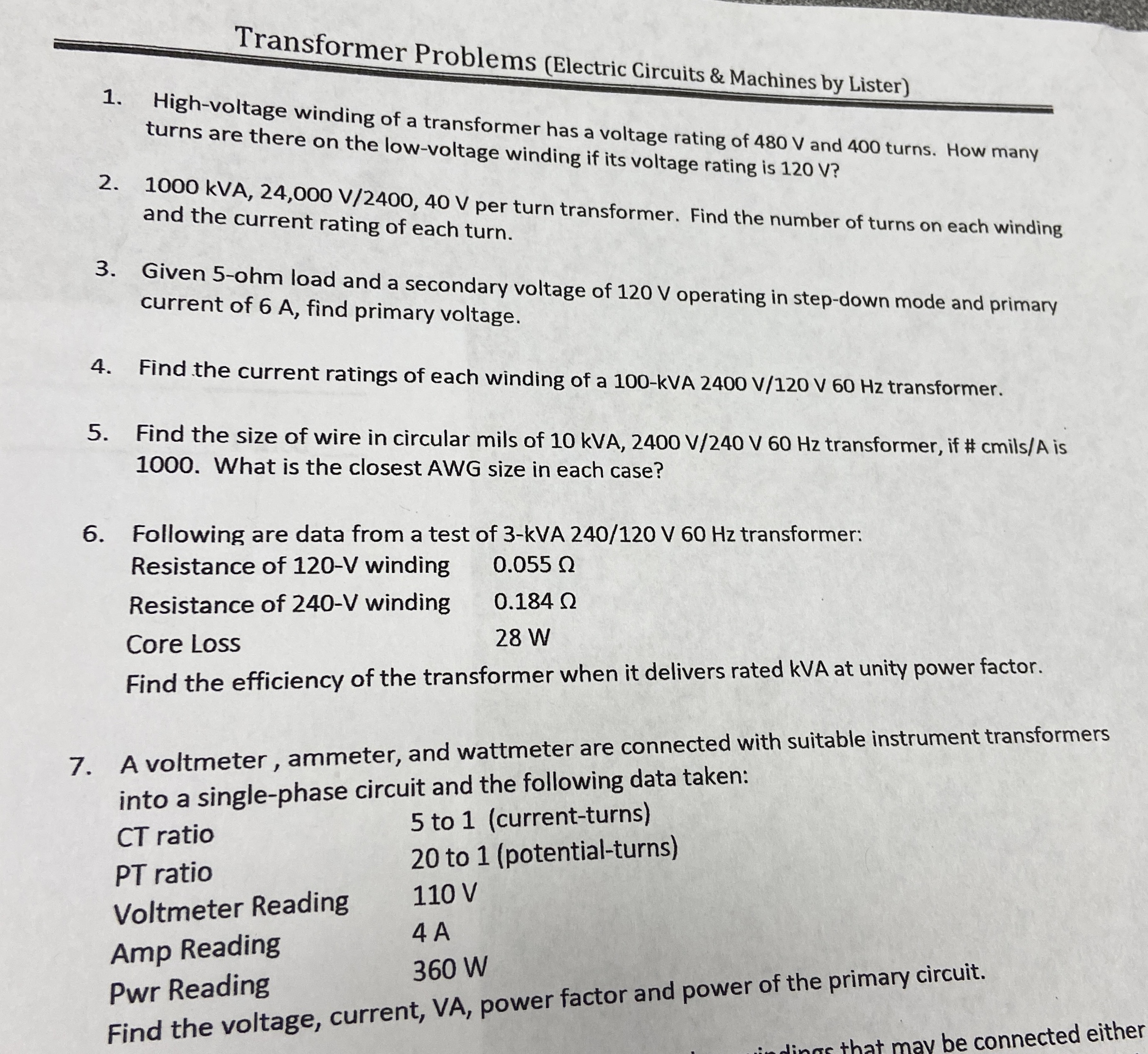 Solved Transformer Problems (Electric Circuits & Machines by | Chegg.com