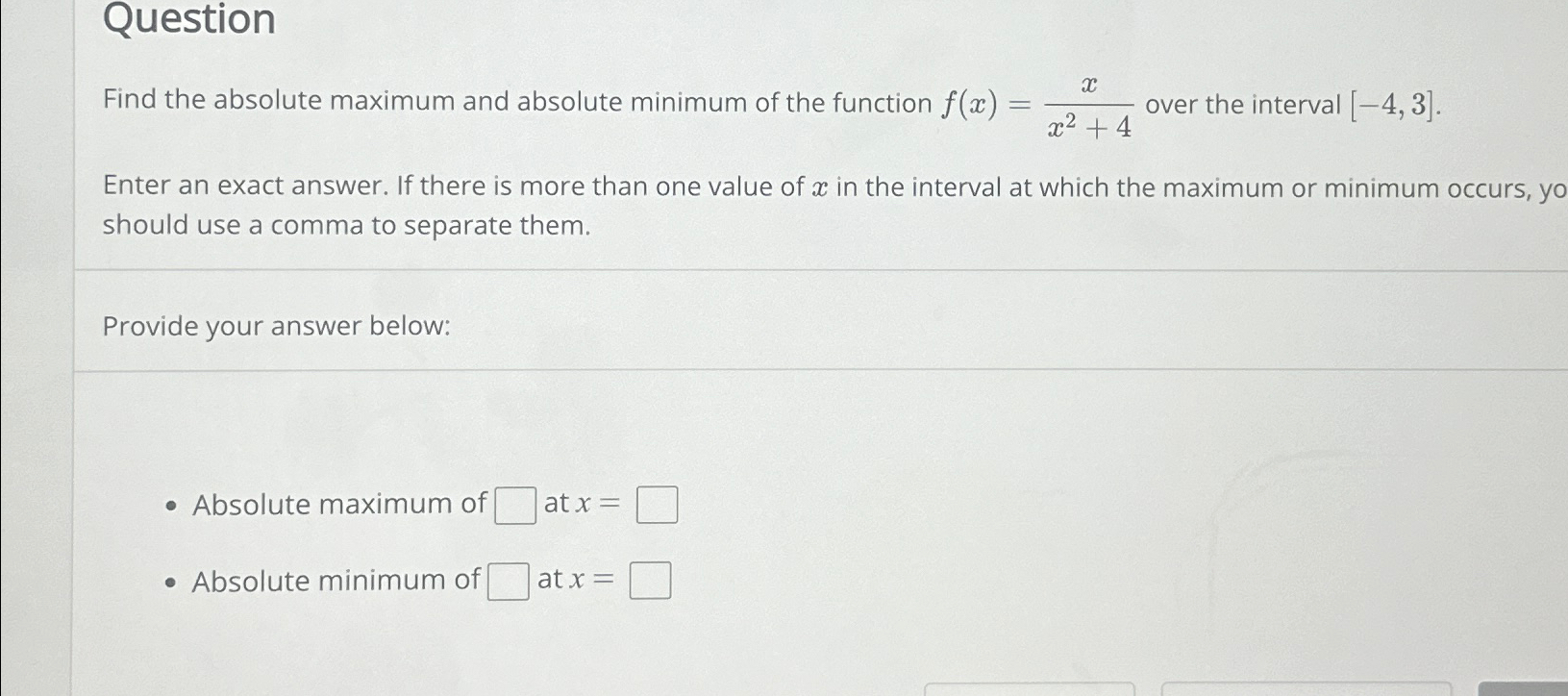 Solved QuestionFind the absolute maximum and absolute | Chegg.com