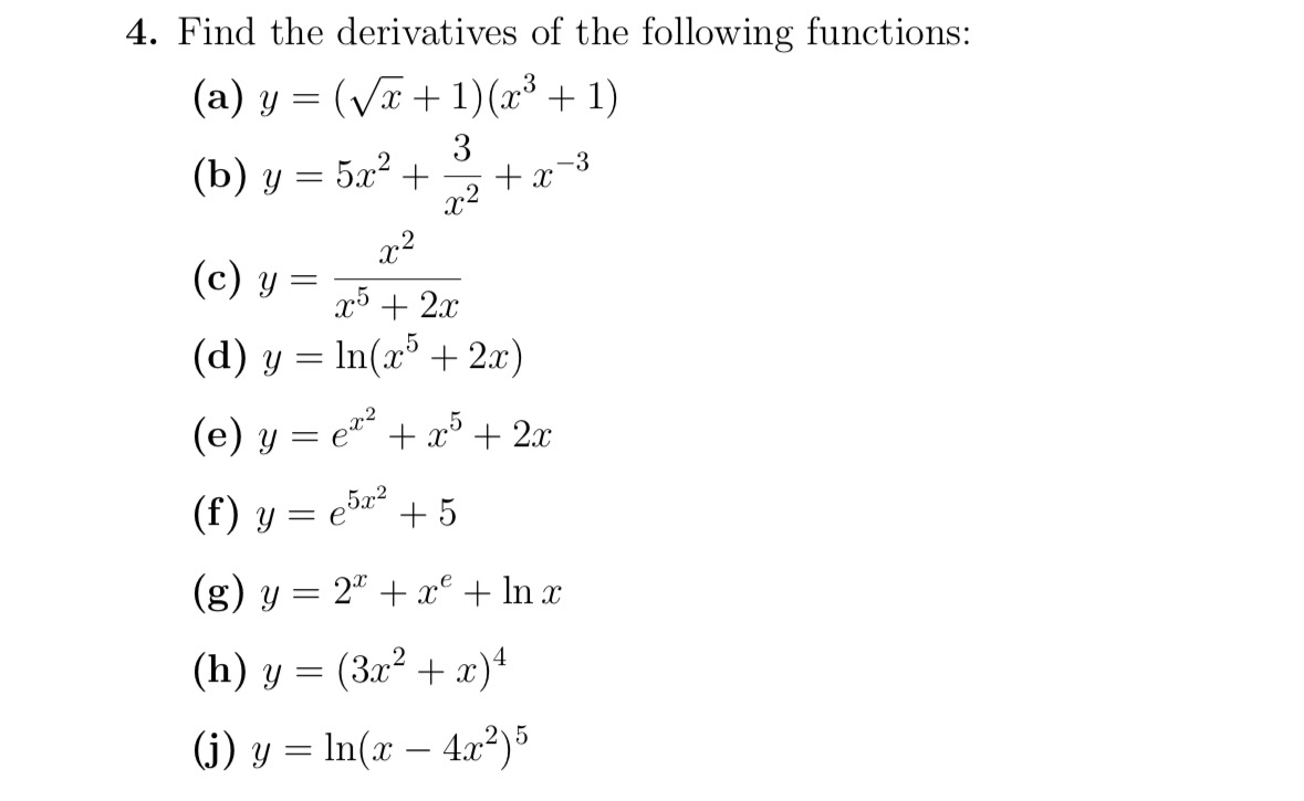 Solved Find the derivatives of the following | Chegg.com