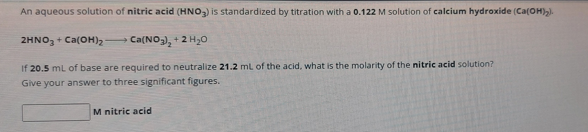 Solved An aqueous solution of nitric acid (HNO3) ﻿is | Chegg.com