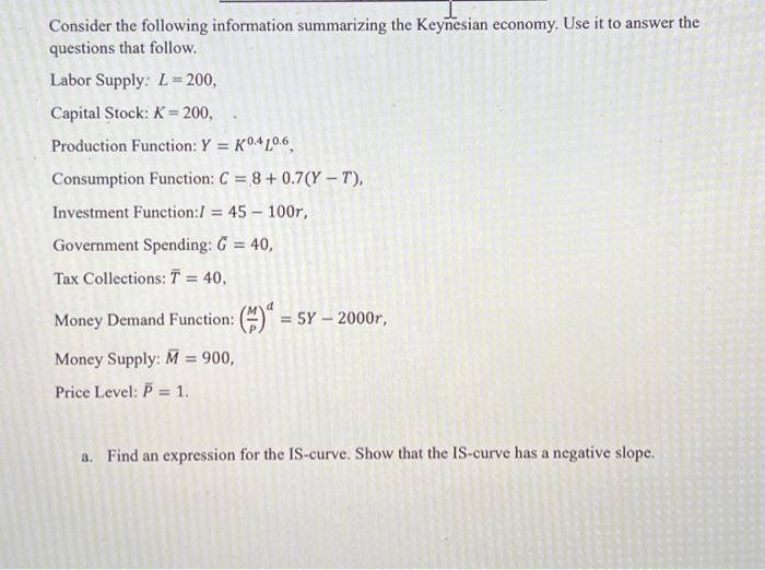 Solved Consider the following information summarizing the | Chegg.com