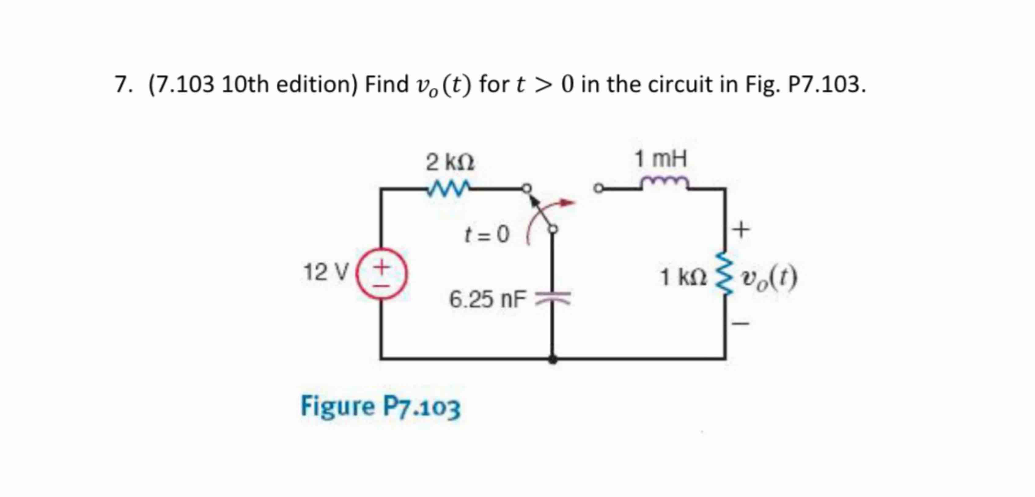 Solved (7.103 10th ﻿edition) ﻿Find vo(t) ﻿for t>0 in ﻿the | Chegg.com