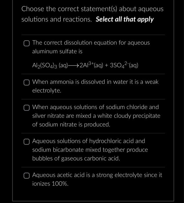 Solved Choose the correct statement(s) about aqueous | Chegg.com