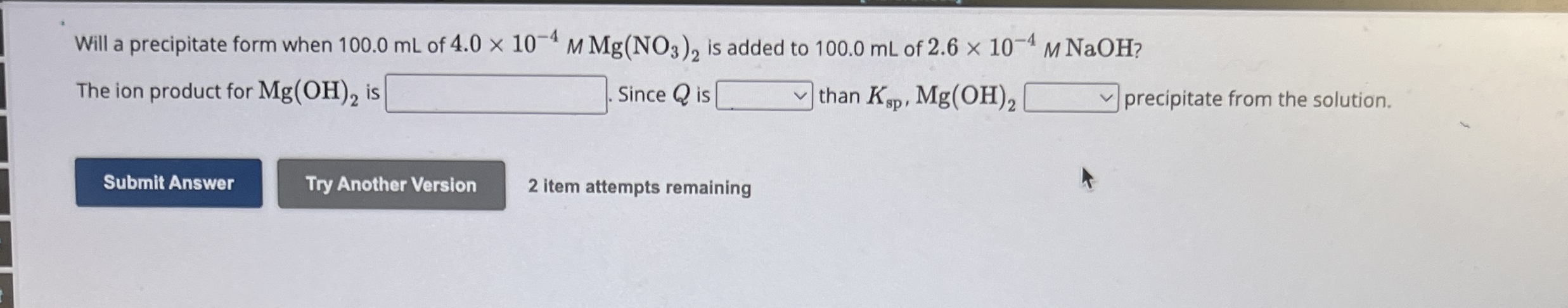 Solved Will a precipitate form when 100.0 ﻿mL of | Chegg.com
