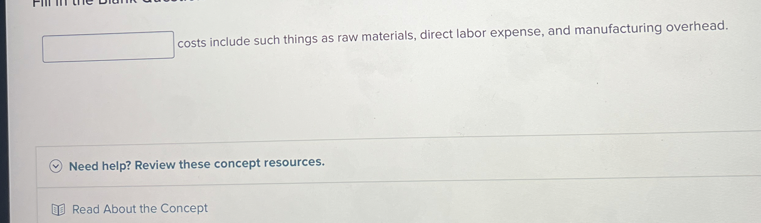 Solved zosts include such things as raw materials, direct | Chegg.com