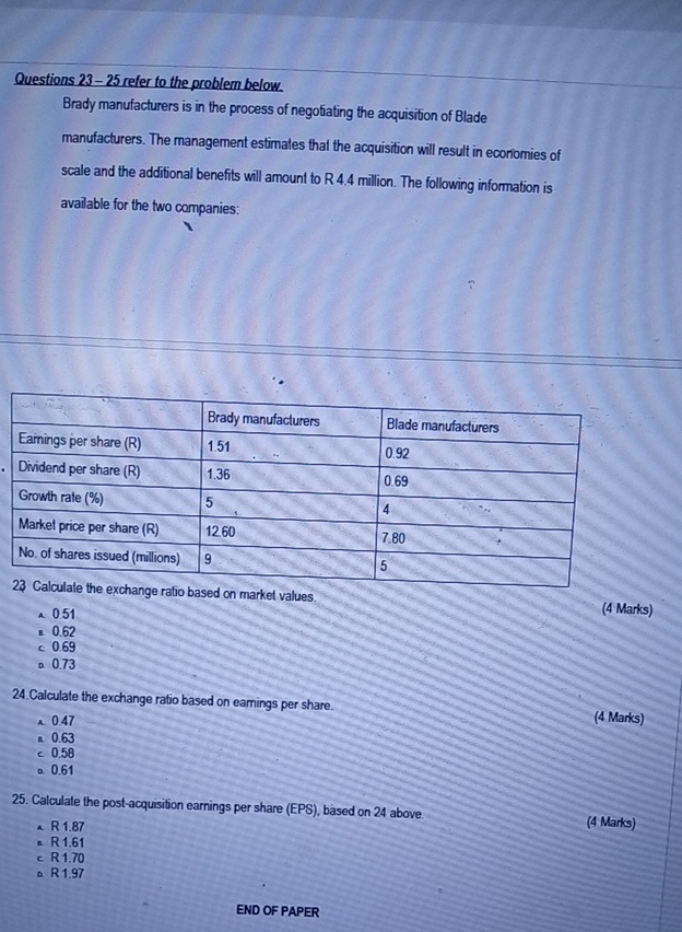 Solved Questions 23-25 ﻿refer to the problem below.Brady | Chegg.com
