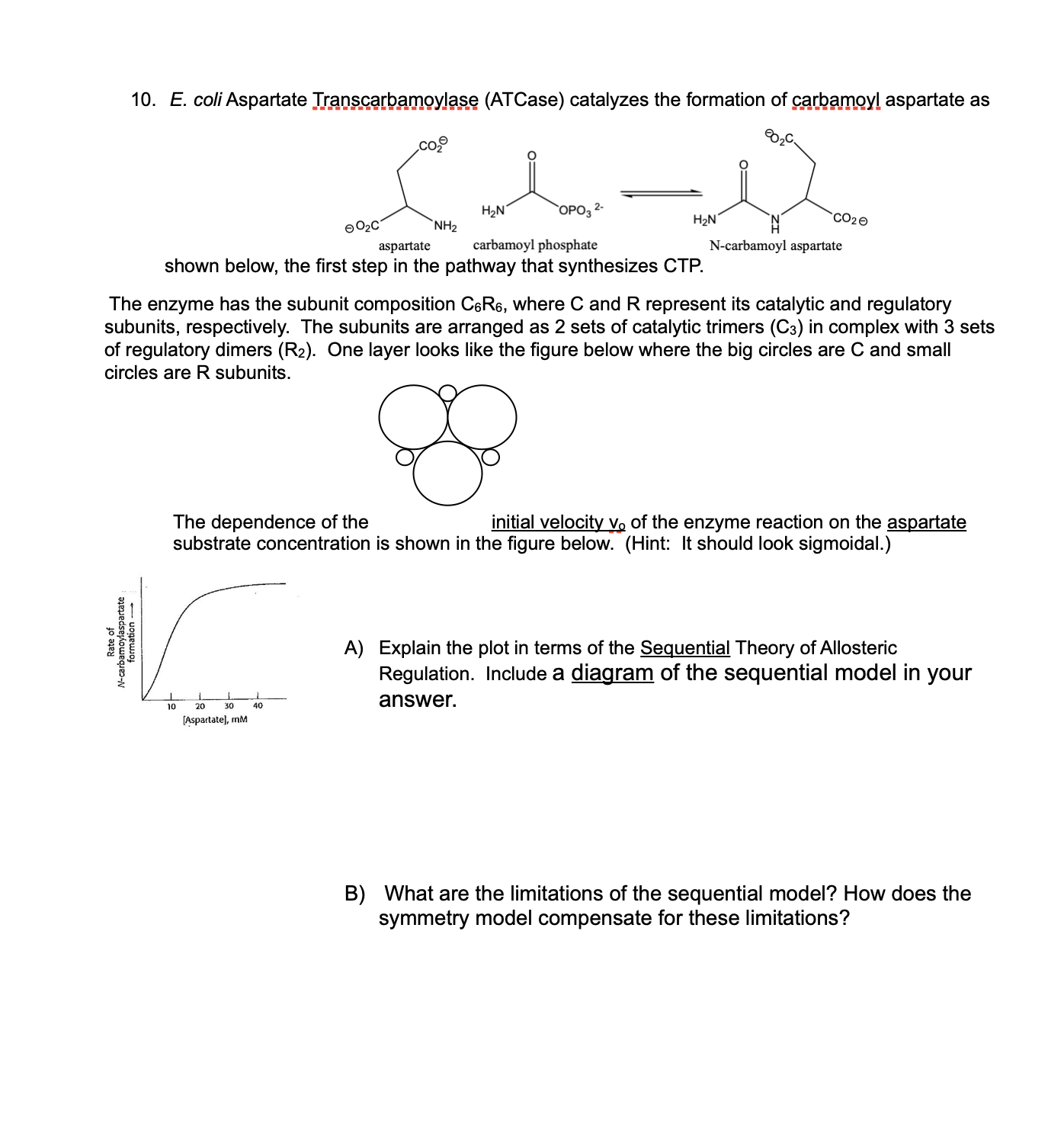 Solved E. ﻿coli Aspartate Transcarbamoylase (ATCase) | Chegg.com