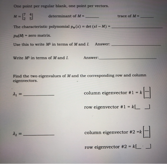Solved One point per regular blank, one point per vectors, | Chegg.com