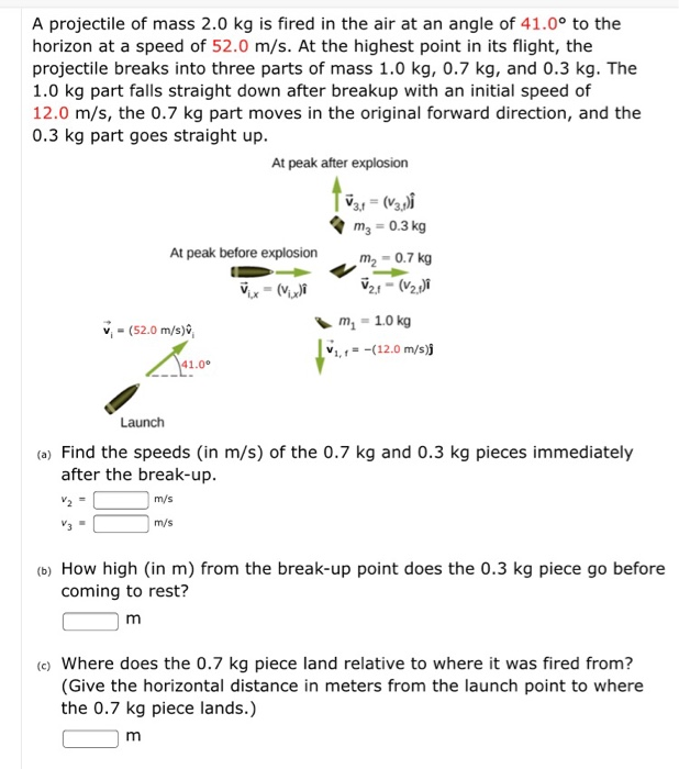 Solved A projectile of mass 2.0 kg is fired in the air at an | Chegg.com