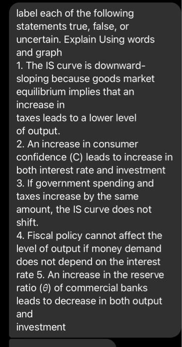 Solved label each of the following statements true, false, | Chegg.com