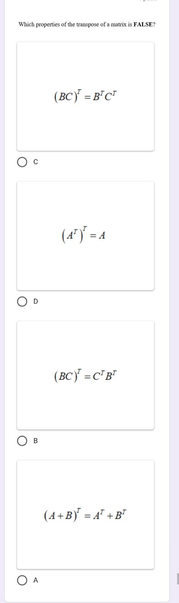 Solved Which properties of the transpose of a matrix is | Chegg.com
