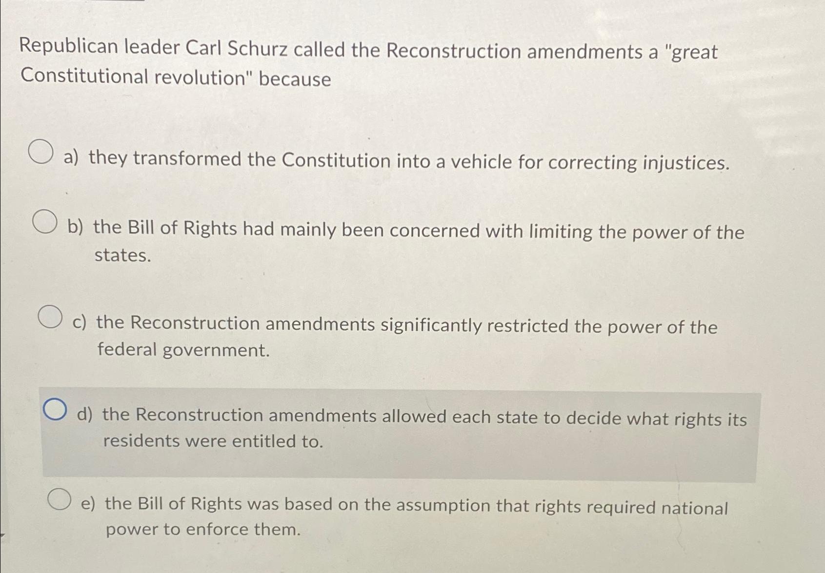 Solved Republican leader Carl Schurz called the | Chegg.com