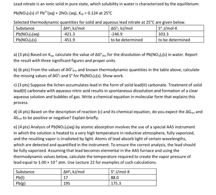 Solved Lead nitrate is an ionic solid in pure state, which | Chegg.com