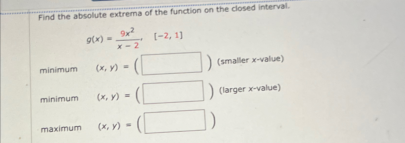 Solved Find the absolute extrema of the function on the | Chegg.com