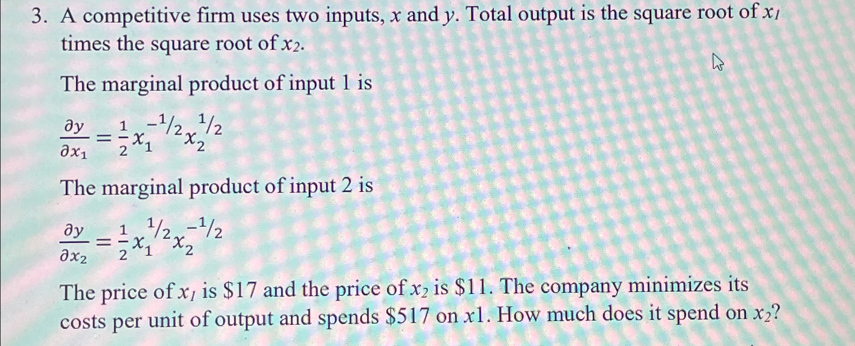 Solved A competitive firm uses two inputs, x ﻿and y. ﻿Total | Chegg.com